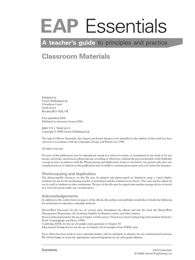 EAP Essentials: Classroom Materials | PDF | Phrase | Critical Thinking