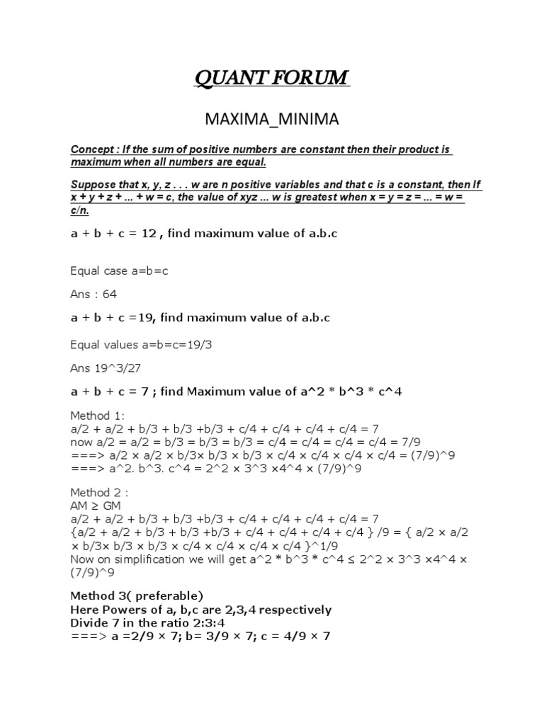 Maxima Minima PDF | PDF | Maxima And Minima | Quadratic Equation