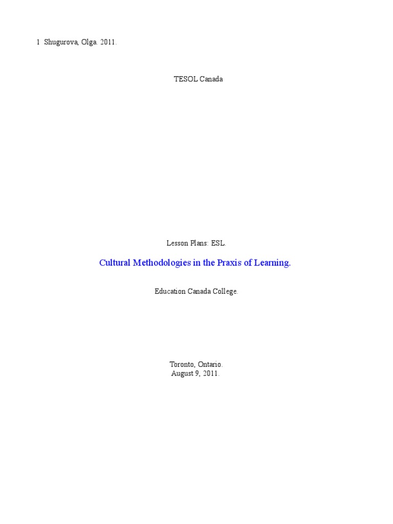 Olga TESOL Lesson Plans | PDF | Phrase | English Language