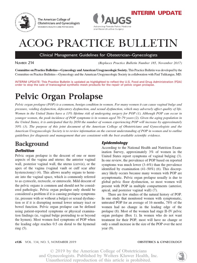 Acog Prolapso de Organos Pelvicos PDF | PDF | Vagina | Urinary Incontinence