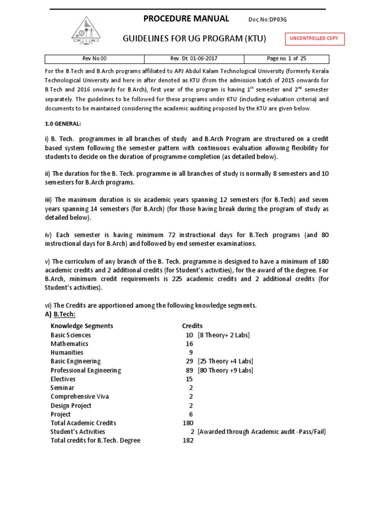 DP03G UG Program - KTU - Guideline | PDF | Course Credit | Academic Term