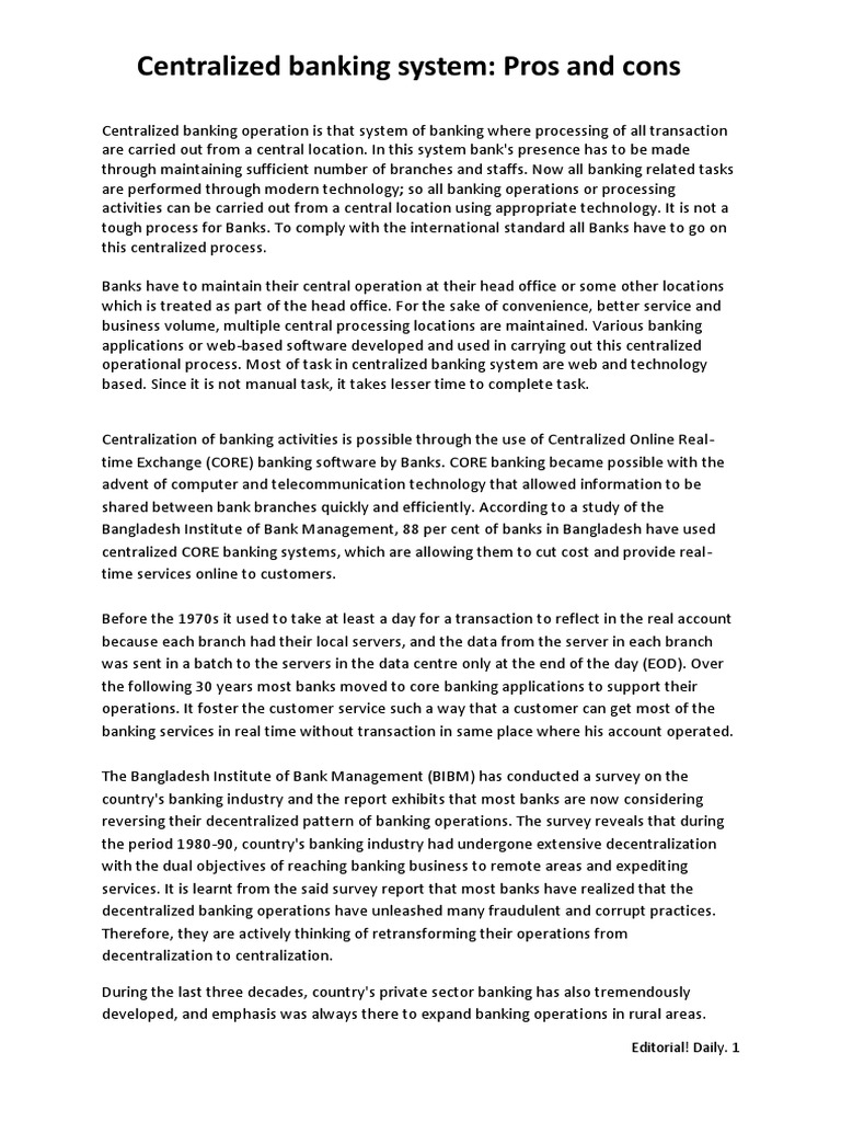 Centralized Banking System PDF | PDF | Banks | Business