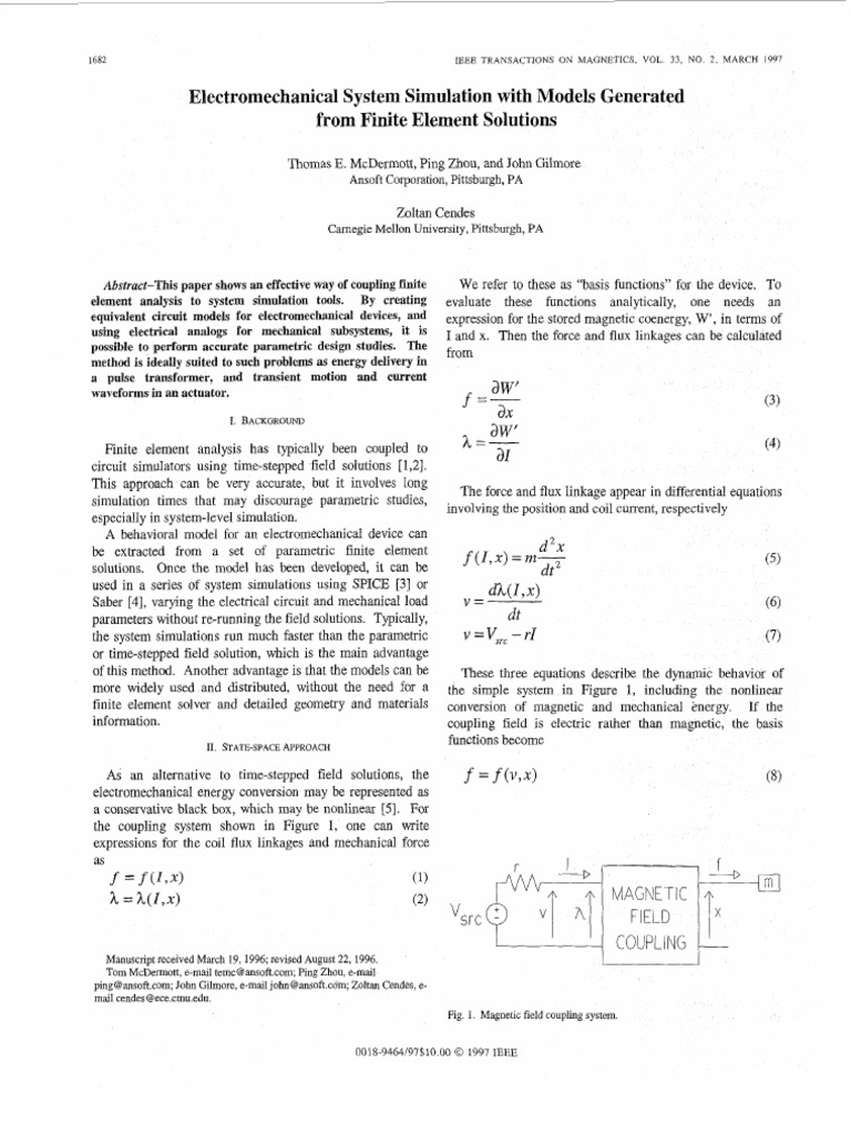Electromechanical System Simulation With Models Generated From Finite ...