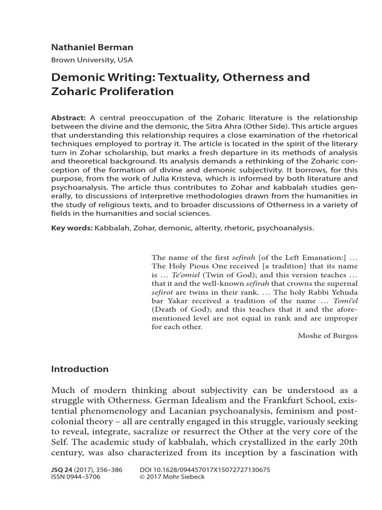 Demonic Writing Textuality Otherness and PDF | PDF | Kabbalah | Zohar