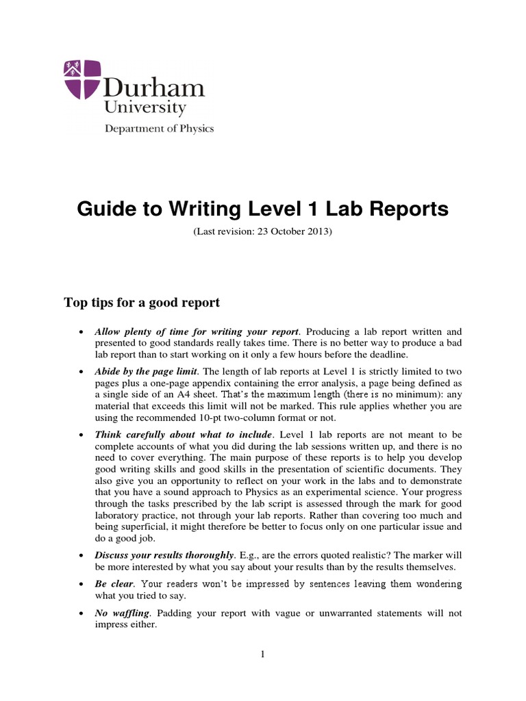 Guide To Writing Level 1 Lab Reports: Top Tips For A Good Report | PDF ...