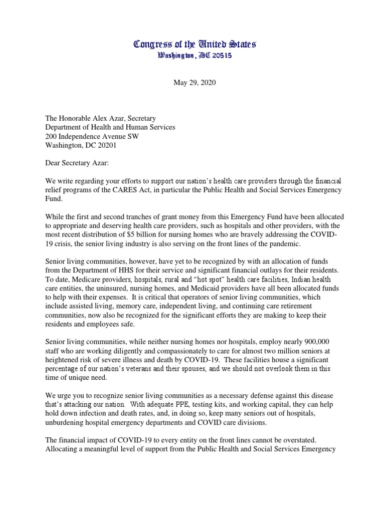 Letter To HHS Secretary | PDF | Nursing Home Care | United States ...