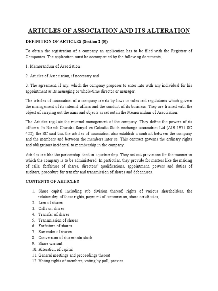 AoA and Its Alteration | PDF | Articles Of Association | Companies