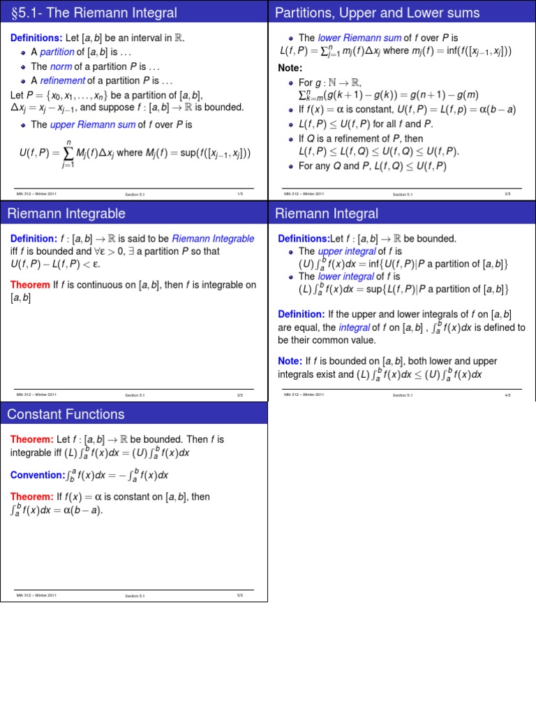 Partition Norm Refinement Lower Riemann Sum: Definitions | Download ...