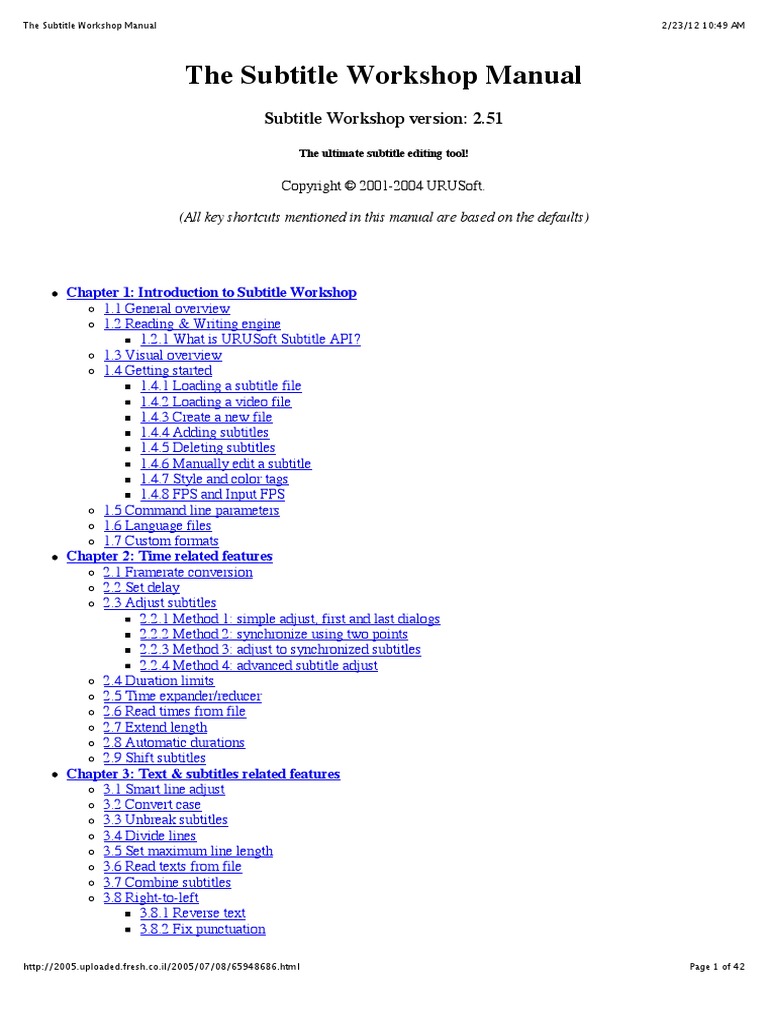 The Subtitle Workshop Manual | PDF | Letter Case | Menu (Computing)