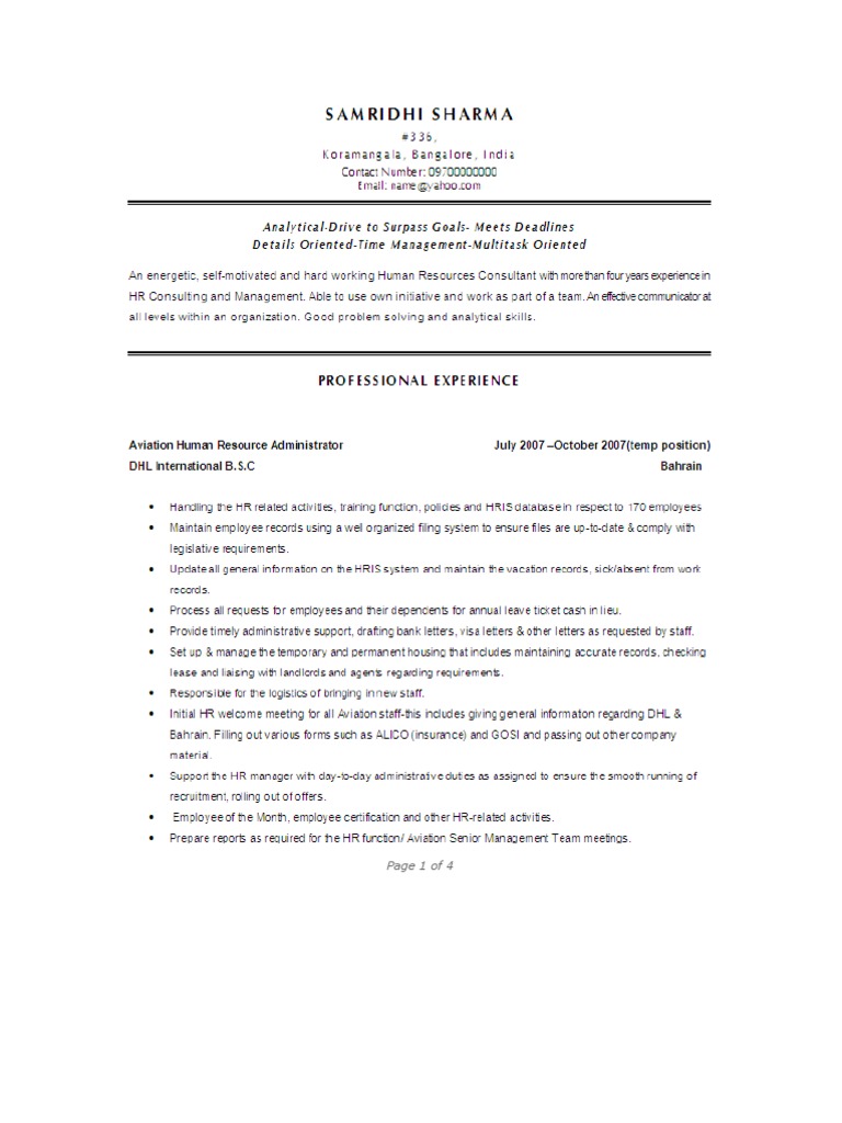 HR Resume Sample | PDF