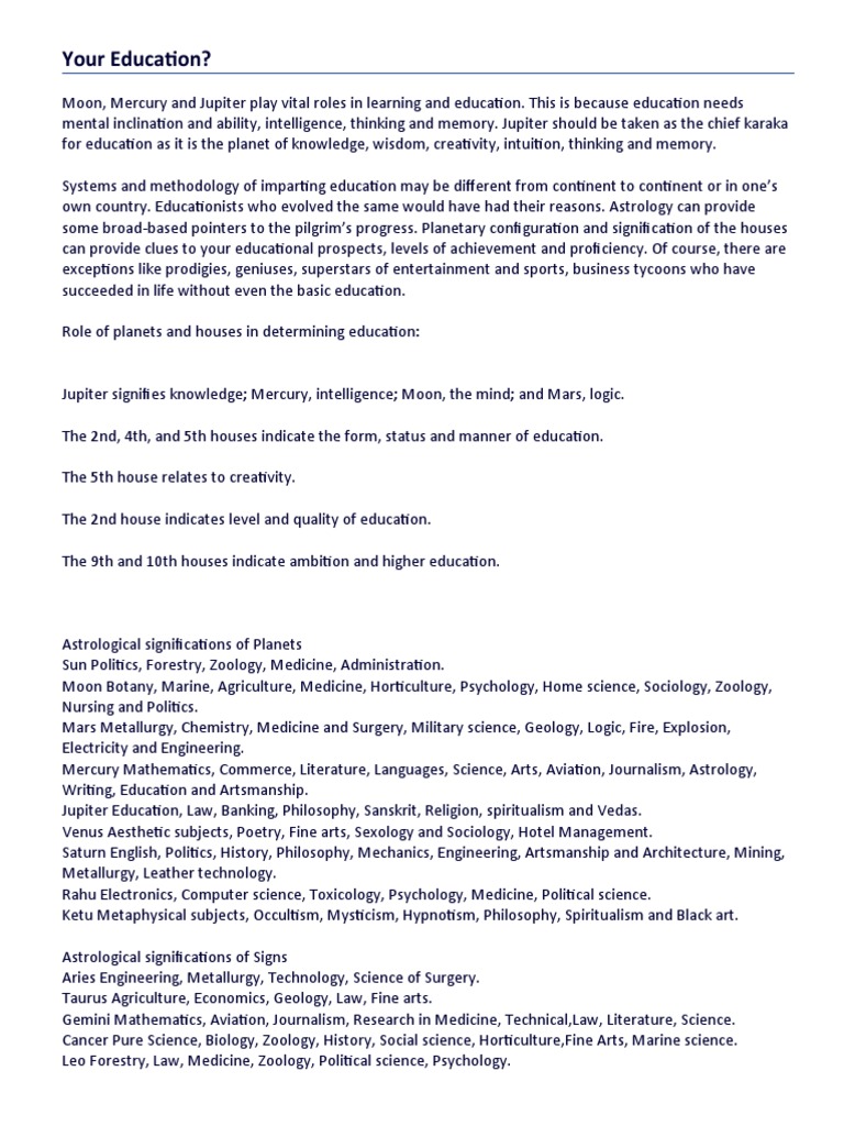Astrology's Role in Education Insights | PDF | Planets In Astrology ...