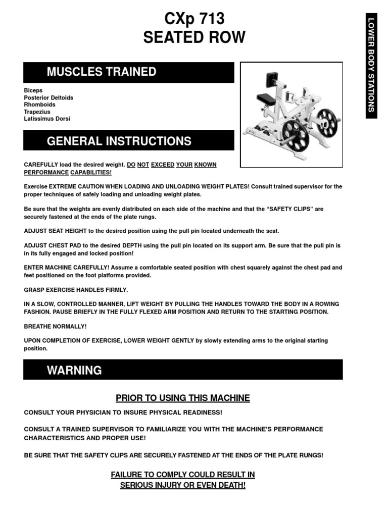 Bodymasters cxp713 Seated Row Instruction | PDF