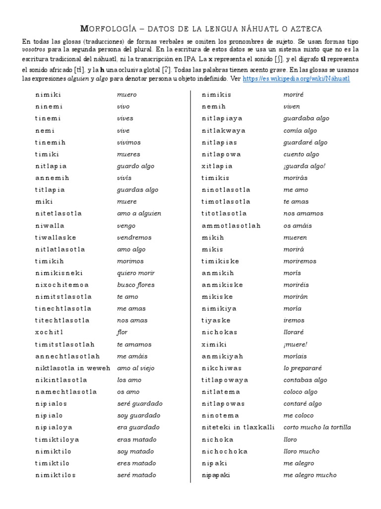 Morfología - Datos de La Lengua Náhuatl o Azteca | PDF