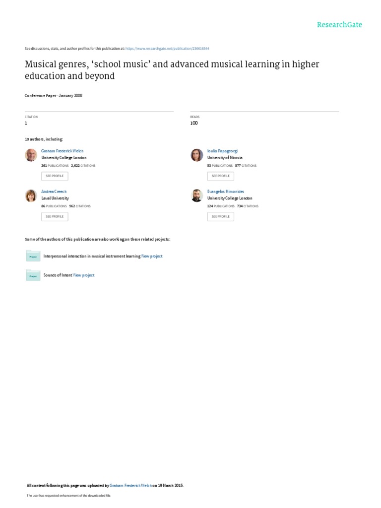 Musical Genres, School Music' and Advanced Musical Learning in Higher ...