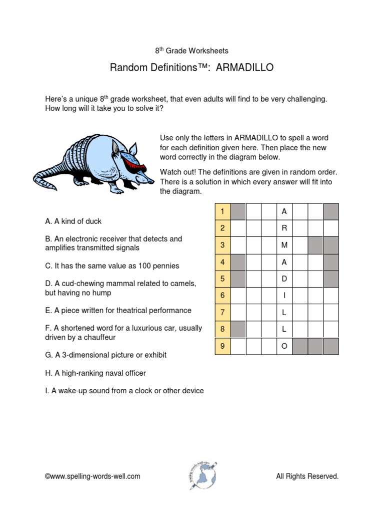 8th Grade Worksheets Armadillo | PDF