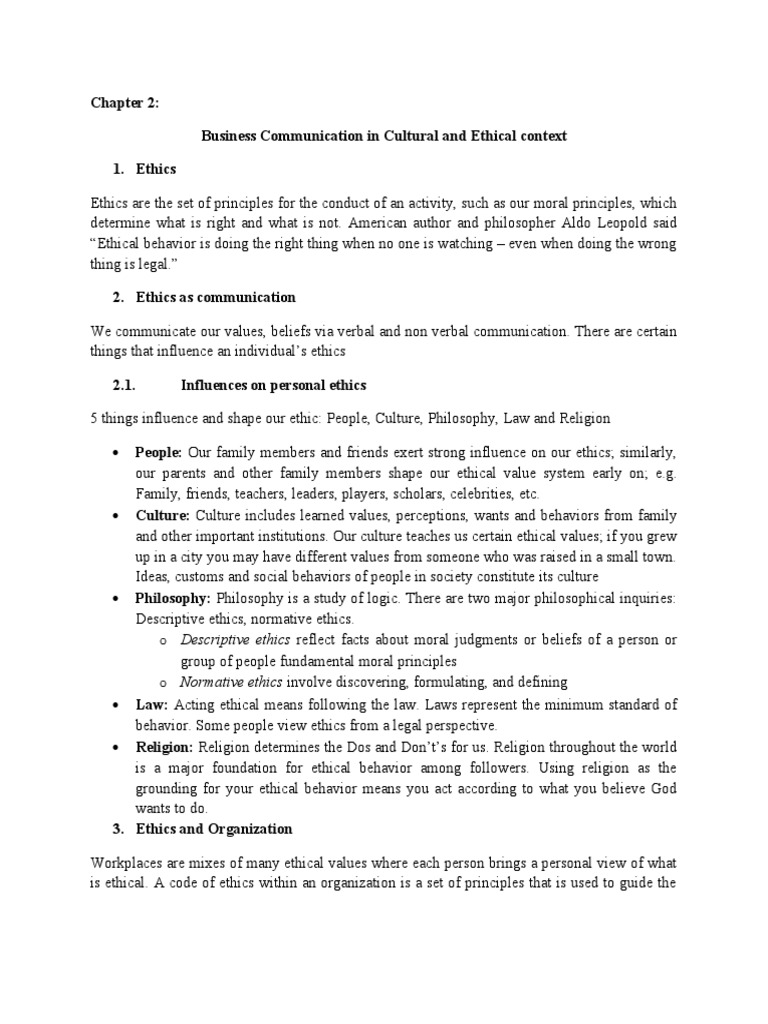 Principles of Ethical Communication in Cultural and Organizational ...