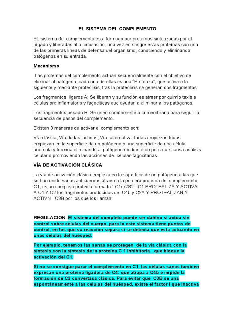 El Sistema Del Complemento | PDF | Sistema complementario | Medicina ...