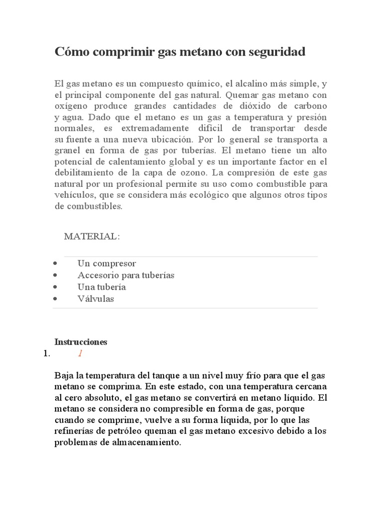 Cómo Comprimir Gas Metano Con Seguridad | PDF | Metano | Gases