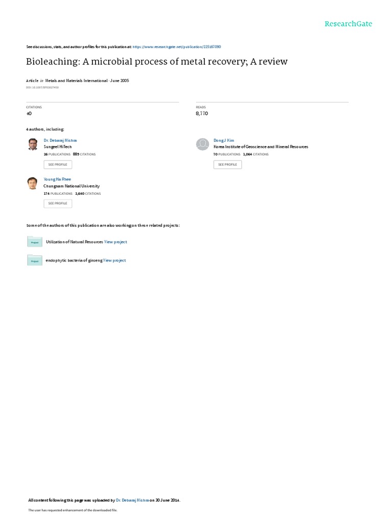 Bioleaching - A Microbial Process of Metal Recovery | PDF | Iron | Sulfur