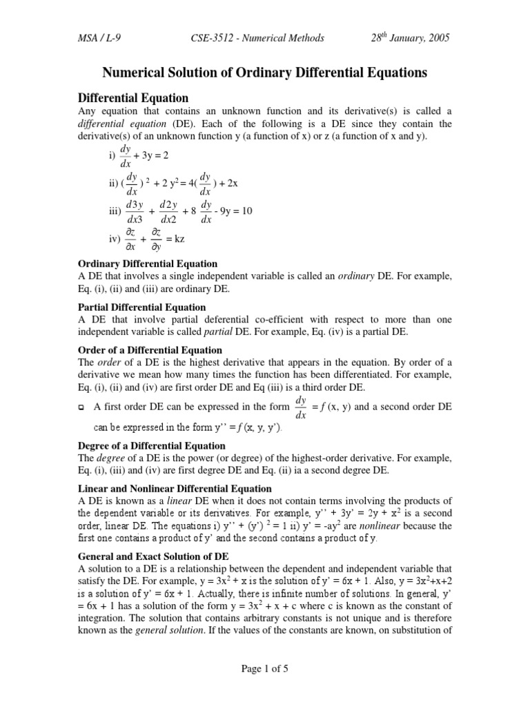 Numerical Solution of Ordinary Differential Equations | PDF ...