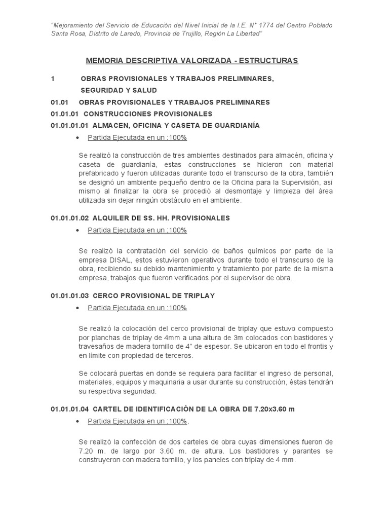 Memoria Descriptiva Valorizada Estructuras | PDF | Fundación (Ingeniería) | Hormigón