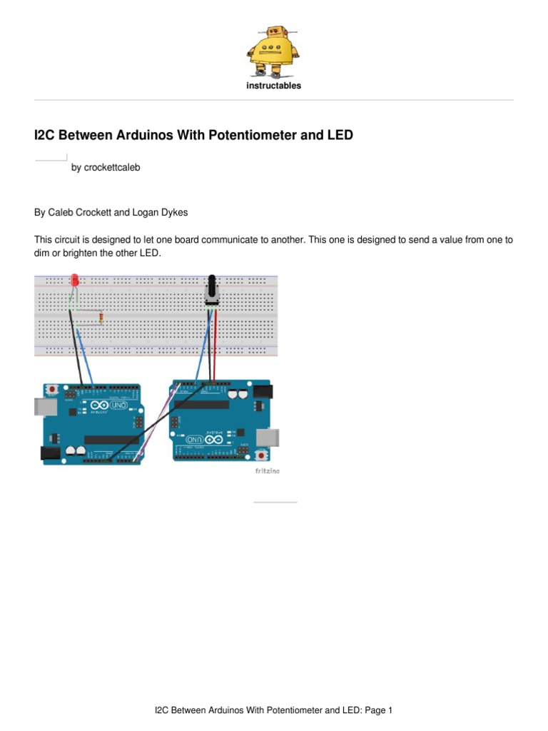 I2c Between Arduinos With Potentiometer And Led By Crockettcaleb Pdf Arduino Electrical