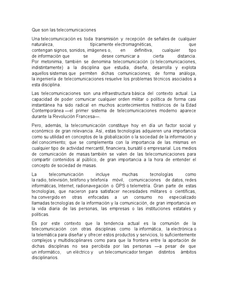 Que Son Las Telecomunicaciones | PDF | Telecomunicación | Tecnología de ...
