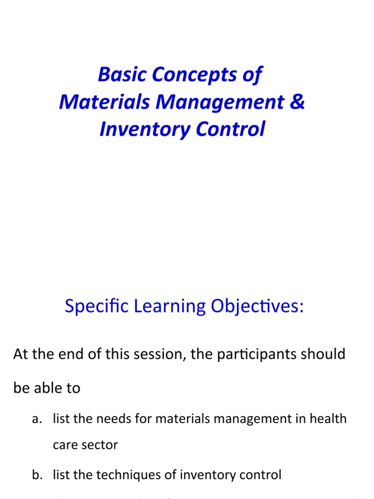 Basic Concepts of Materials Management & Inventory Control | PDF ...