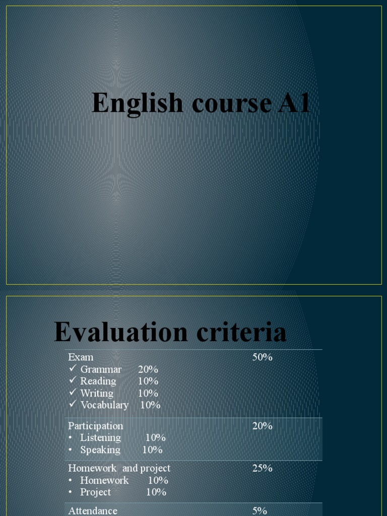 A1 English Course Evaluation Criteria | PDF