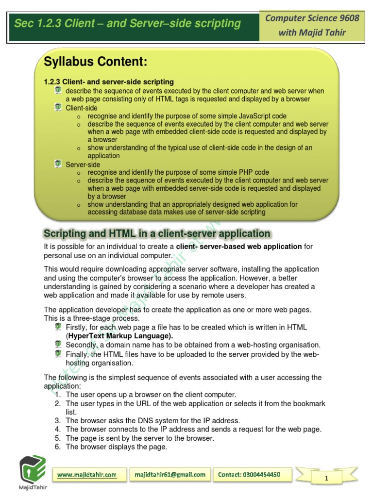 Syllabus Content:: Sec 1.2.3 Client - and Server-Side Scripting | PDF | Dynamic Web Page | World ...