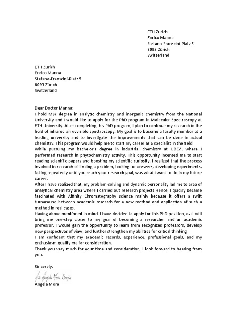 PhD Motivation Letter for ETH Zurich | PDF | Science & Mathematics ...