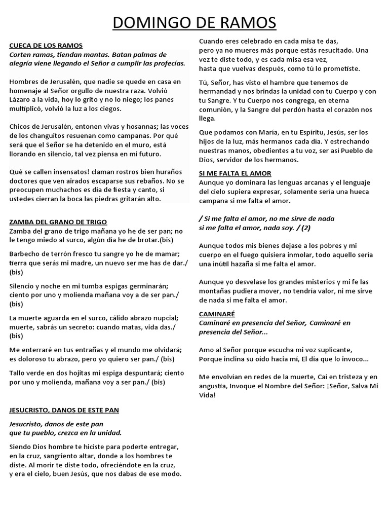Cancionero Domingo de Ramos (Letras) | PDF | Misa (liturgia) | Amor