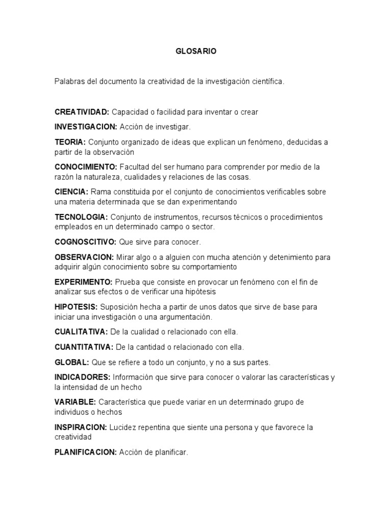 Glosario La Creatividad Cientifica | PDF