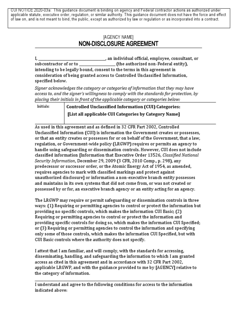 Cui Notice 2020 03a Non Disclosure Agreement Template | PDF ...