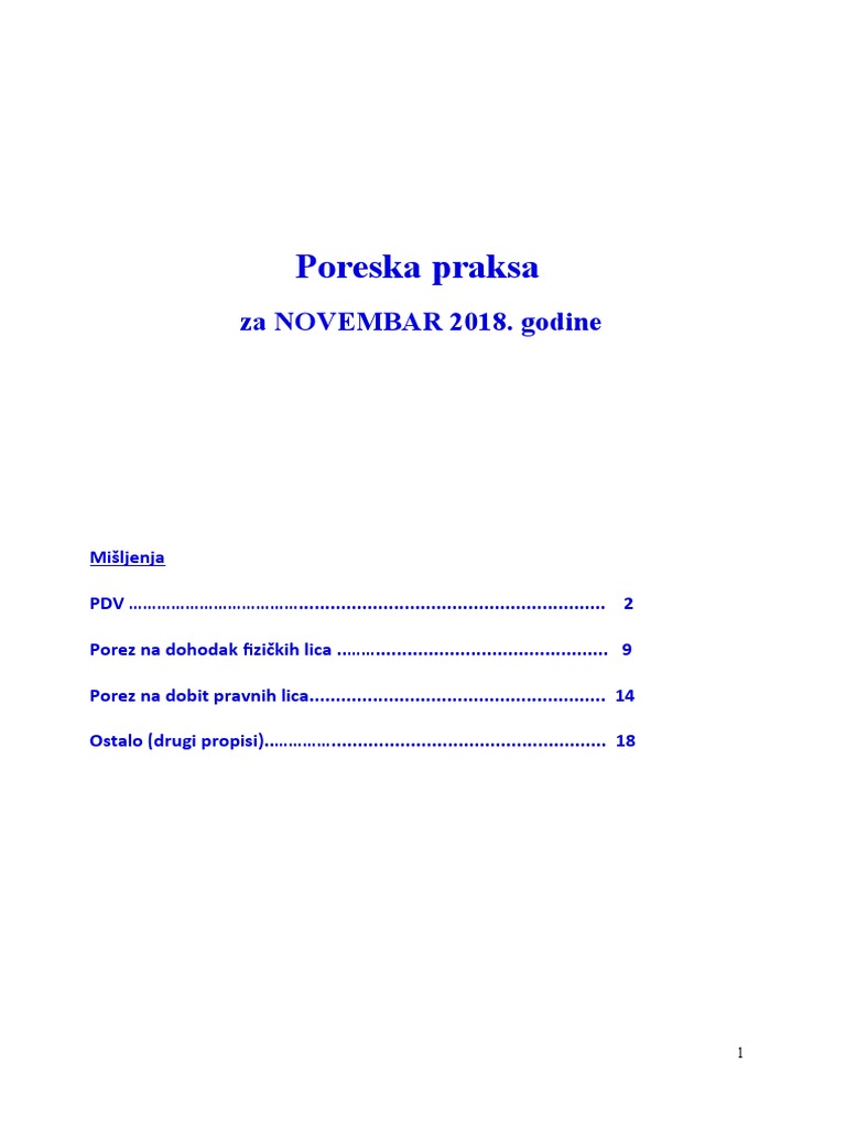 Poreska Praksa Za NOVEMBAR | PDF