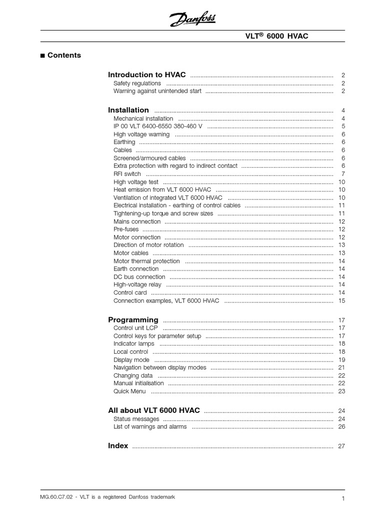 VLT 6000 HVAC Introduction To HVAC: MG.60.C7.02 - VLT Is A Registered ...