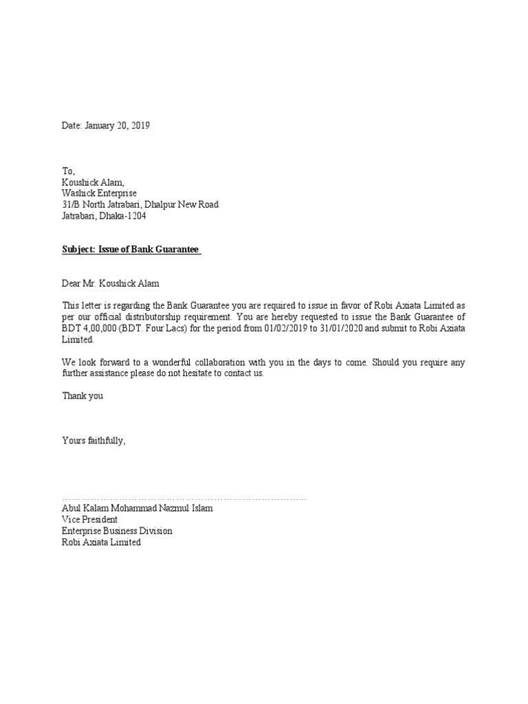 BG Issue Letter | PDF | Finance & Money Management