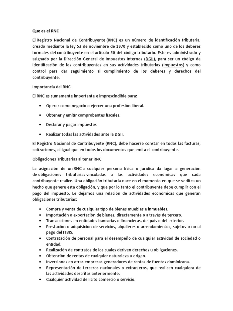 Que Es El RNC | PDF | Contribuyente | Impuesto sobre la renta