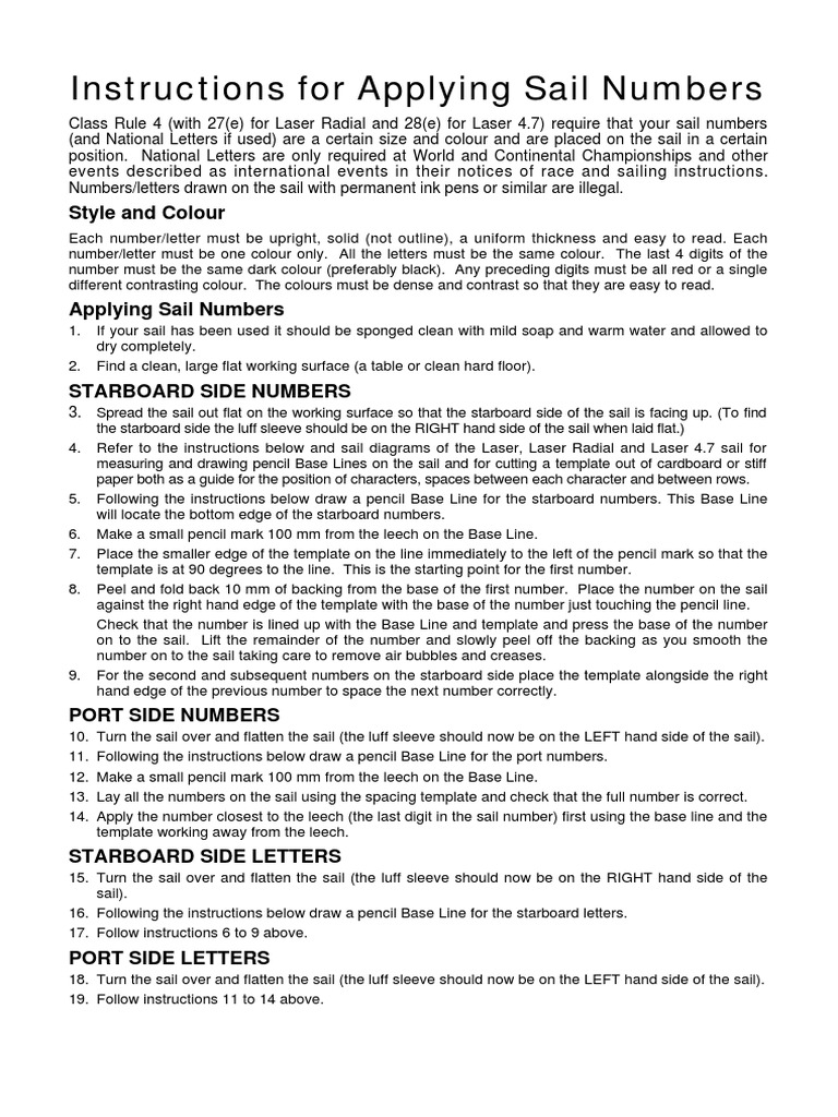 Instructions For Applying Sail Numbers: Style and Colour | PDF | Sail ...