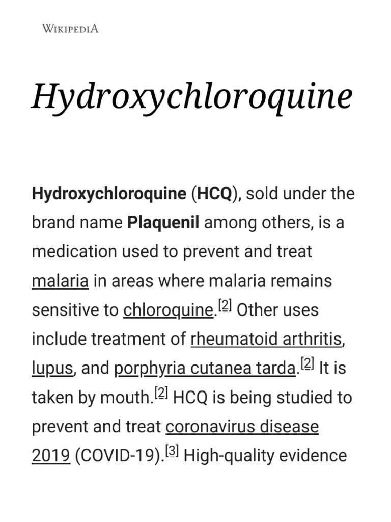 Hydroxychloroquine - Wikipedia | PDF | Pharmacology | Biology