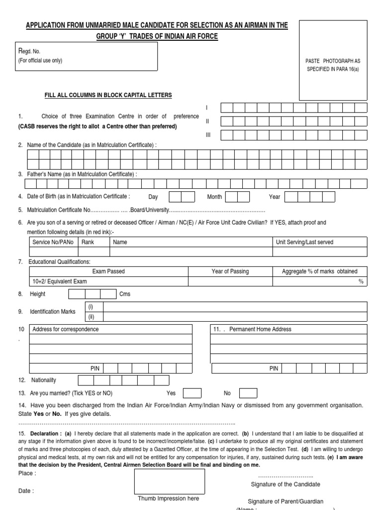 Indian Air Force Airman Application Form | PDF | Test (Assessment)