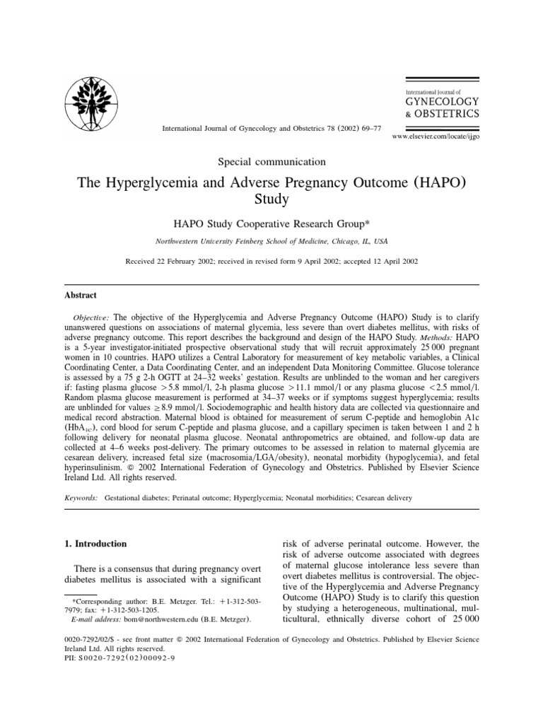 The Hyperglycemia and Adverse Pregnancy Outcome Study: (HAPO) | PDF ...