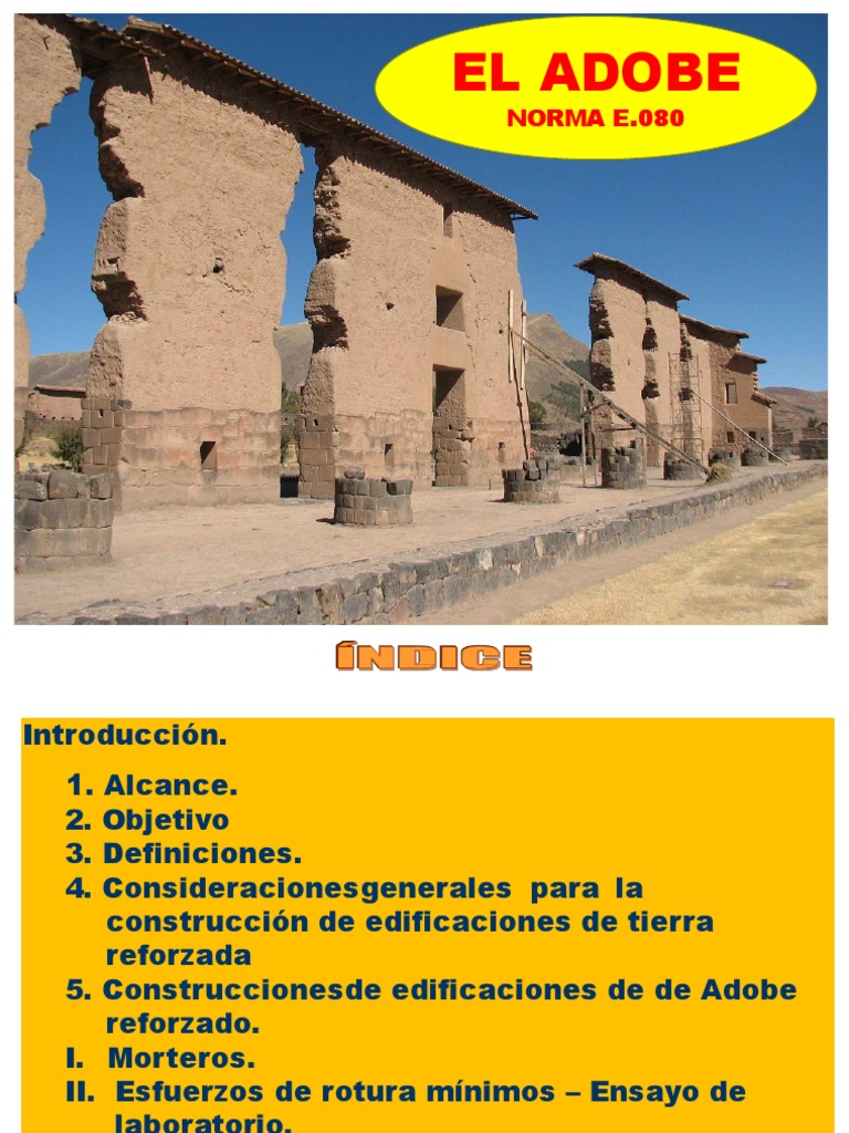 Norma E.080: Construcción de Adobe Reforzado | PDF | Suelo | Agua