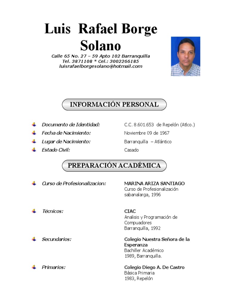 Currículum de Luis Rafael Borge Solano | PDF | Escuelas | Enseñando y aprendiendo