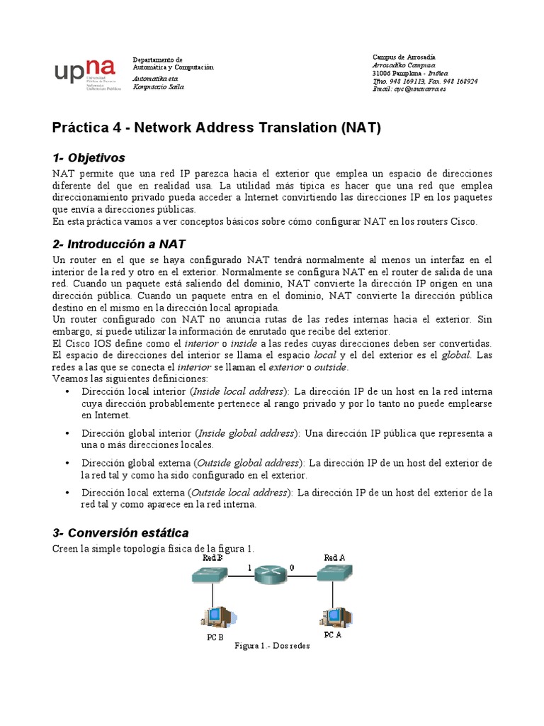Práctica 4 - Network Address Translation (NAT) : 1-Objetivos | PDF | Enrutador (Computación ...
