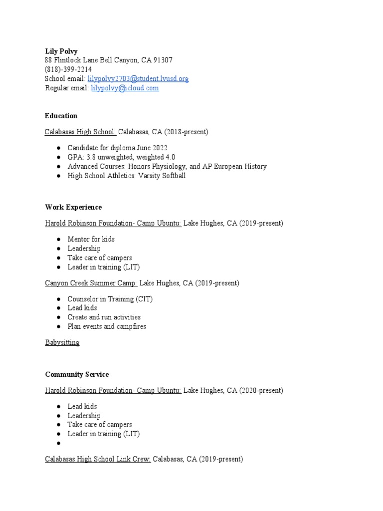 Lily Polvy - Resume | Download Free PDF | Learning | Schools