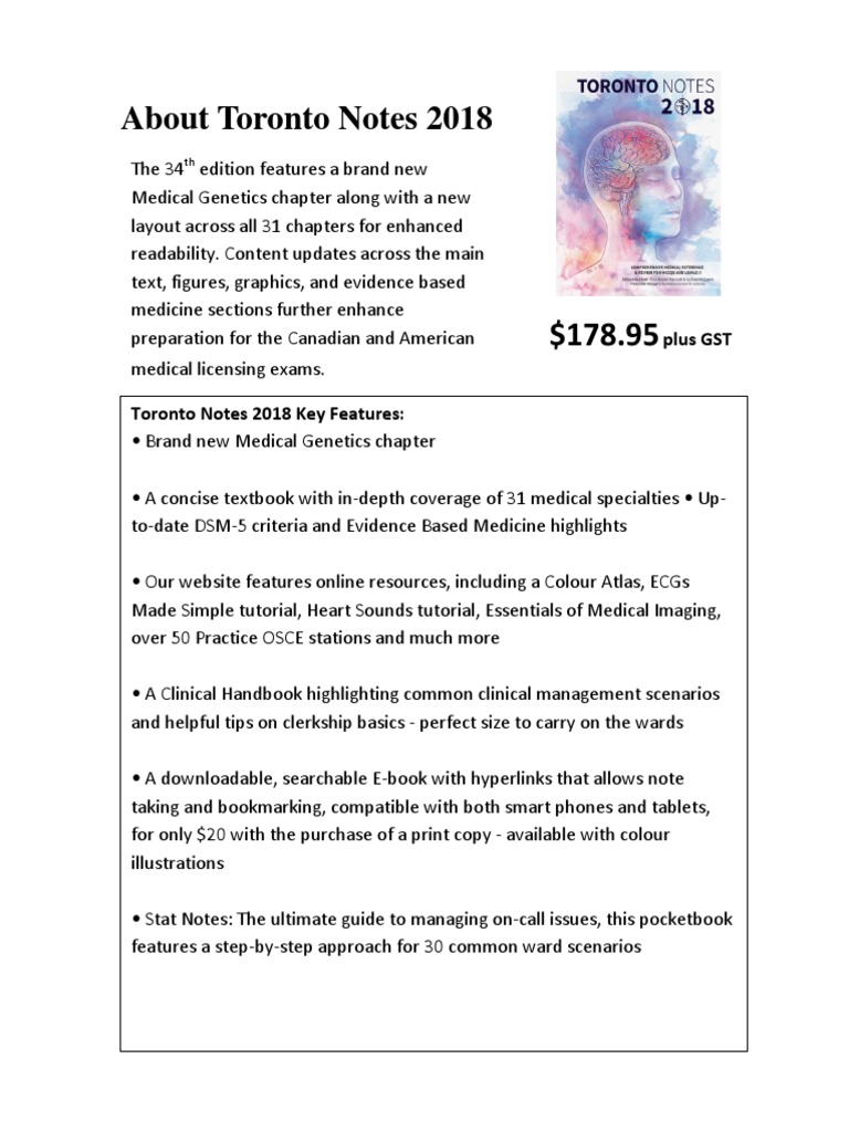 About Toronto Notes 2018