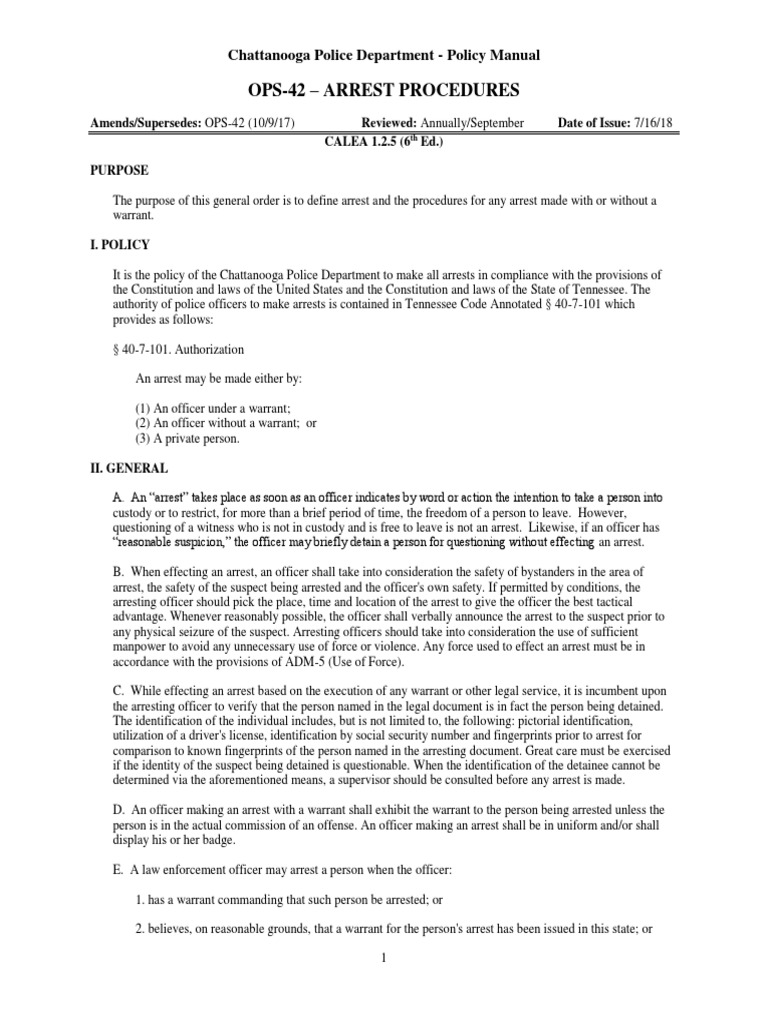 Ops-42 - Arrest Procedures: Chattanooga Police Department - Policy ...