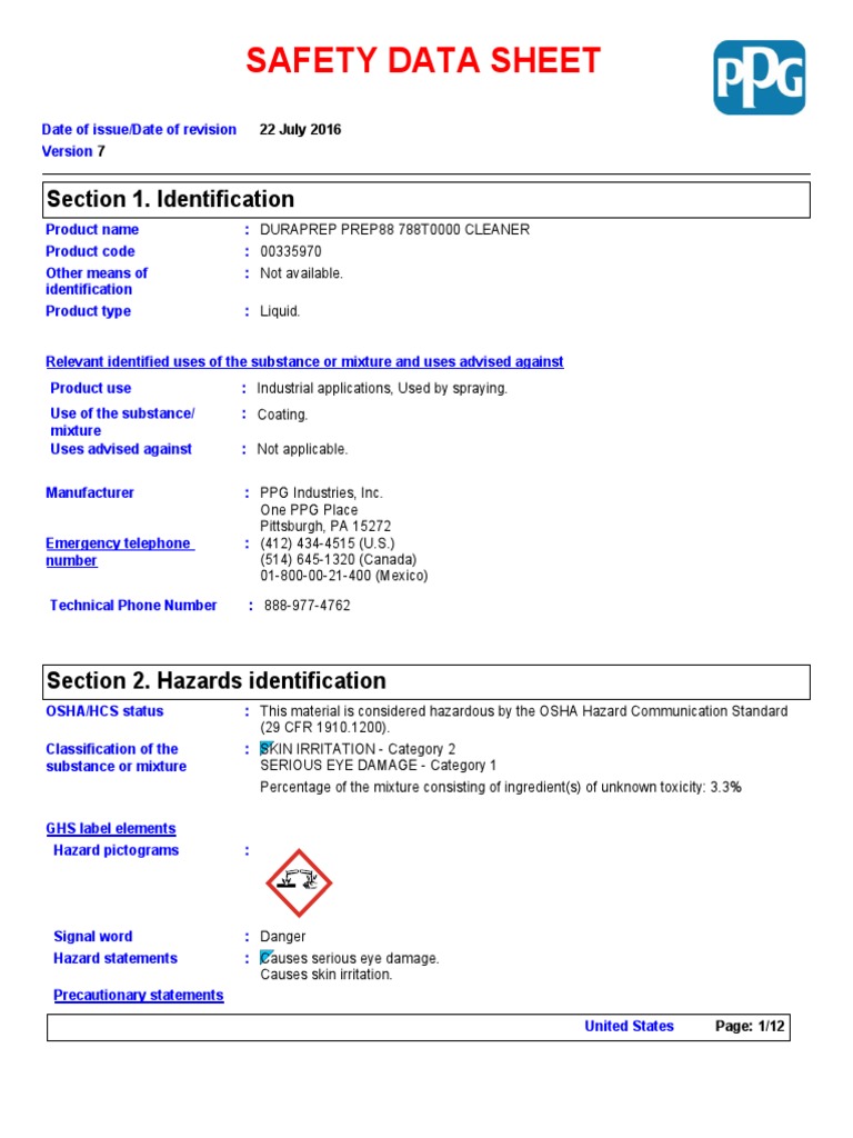 Duraprep Prep88 788T0000 Cleaner PDF | PDF | Toxicity | Firefighting