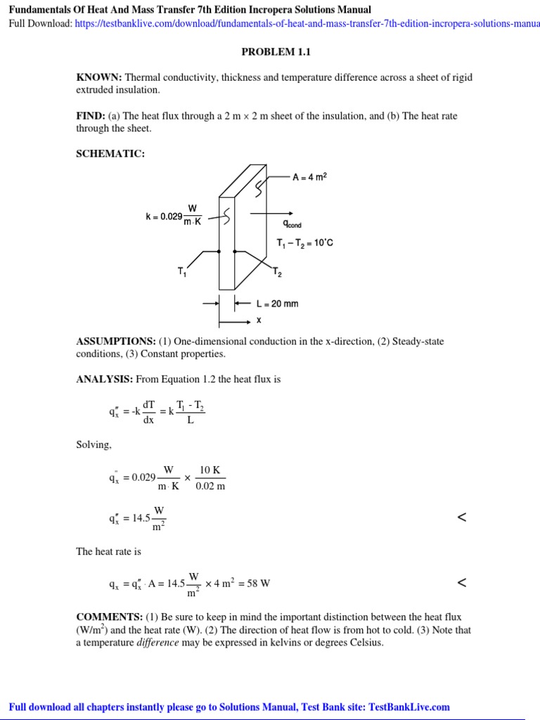 Fundamentals of Heat and Mass Transfer 7th Edition Incropera Solutions ...